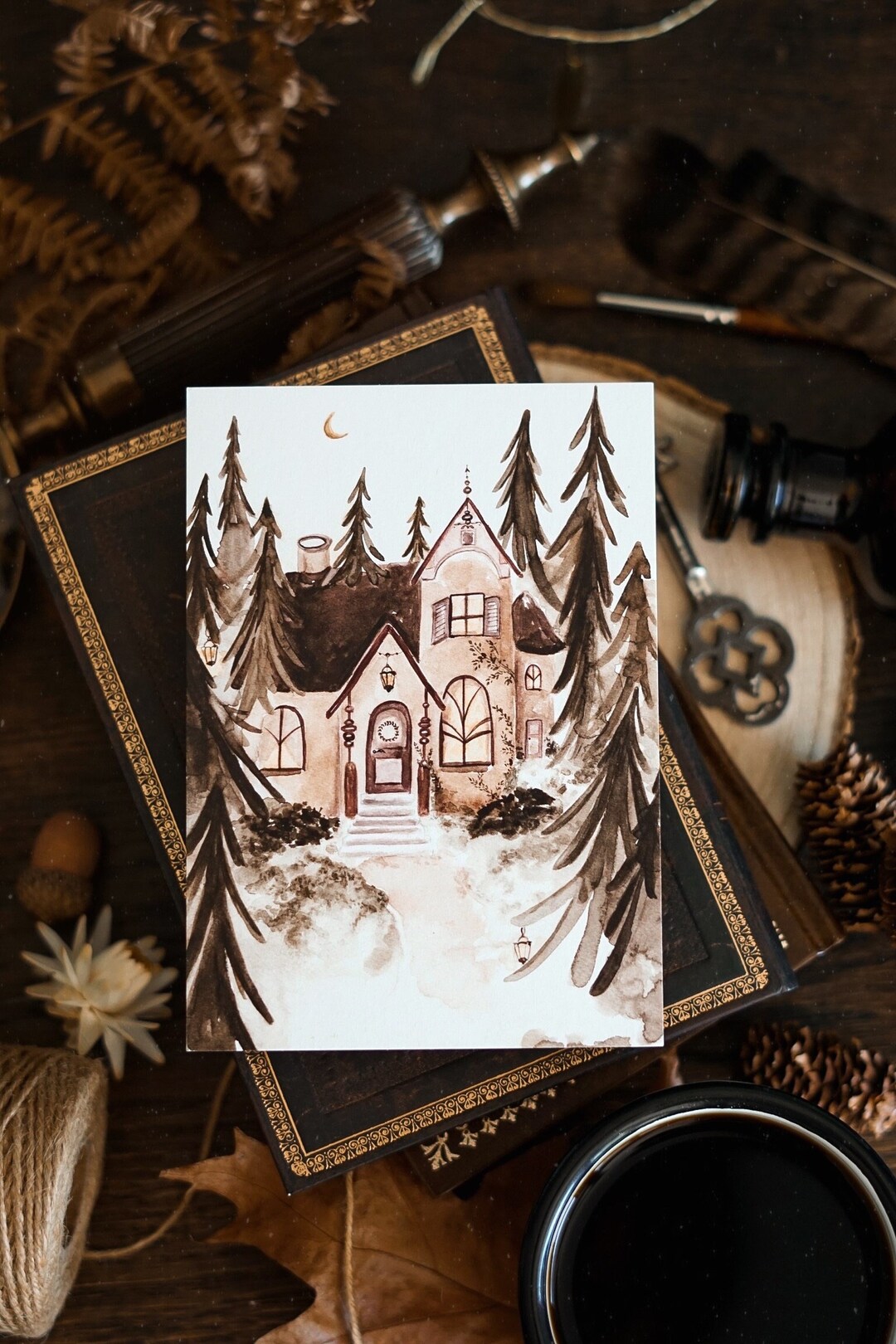 Greeting Card Forest Cottage Villa Motif Cozy Motif for Moving in ...