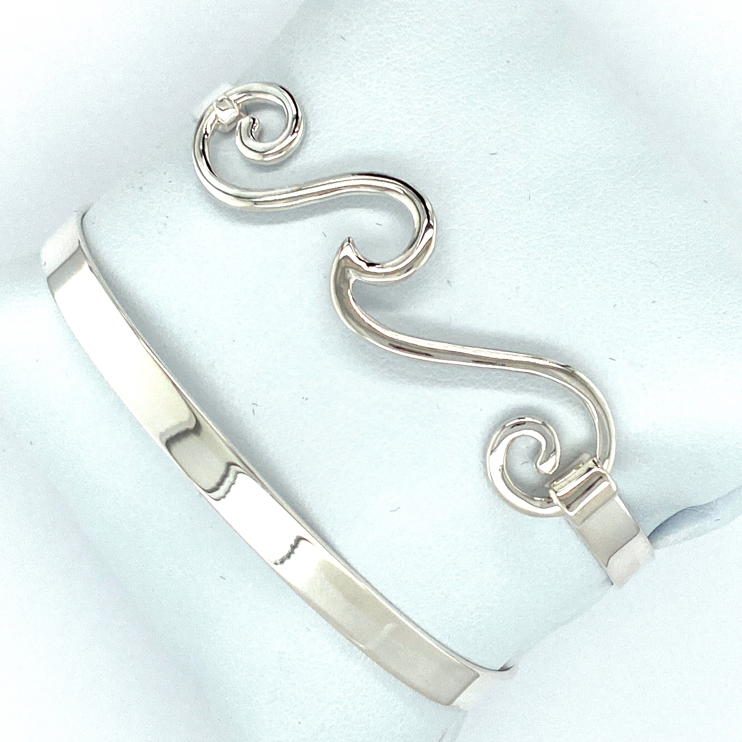 925 Sterling Silver Bangle Wave Bangle. 7 Inch Wide Surf - Etsy