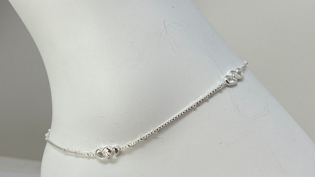 925 Sterling Silver Anklet, Sterling Silver Box Chain With Bead With ...