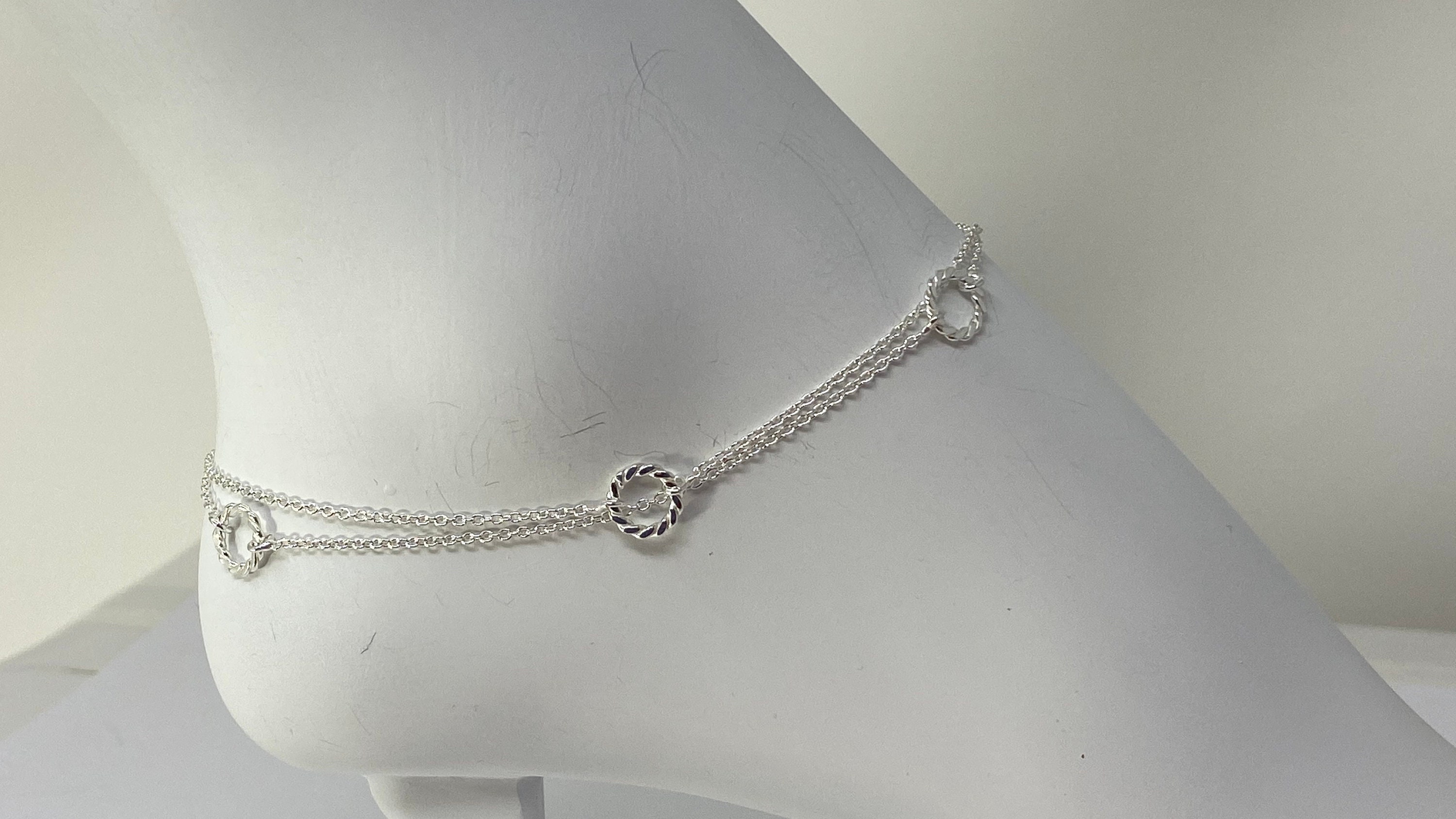 925 Sterling Silver Anklet Double Strand Cable Chain with | Etsy