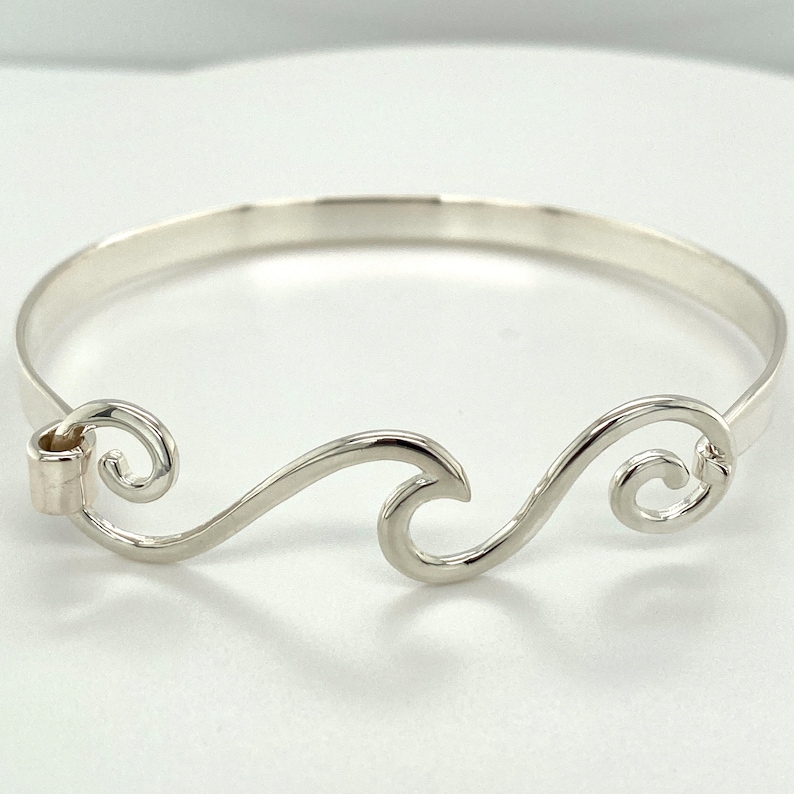 925 Sterling Silver Bangle, Wave Bangle. 7 Inch Wide Surf, Sterling ...