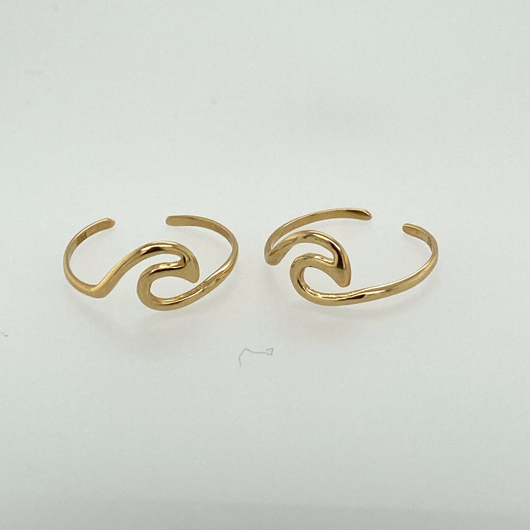Genuine 14 KT Gold Wave Toe Ring, Adjustable Toe Rings for Women ...