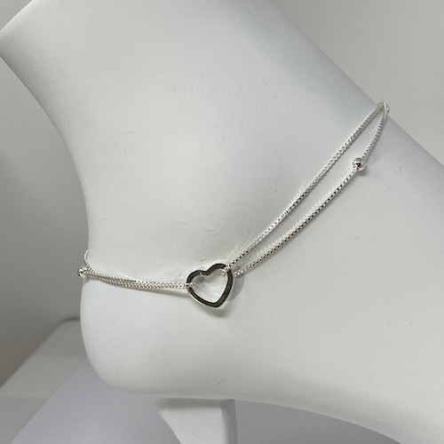 925 Sterling Silver Anklet Sterling Silver Station Bead Heart - Etsy