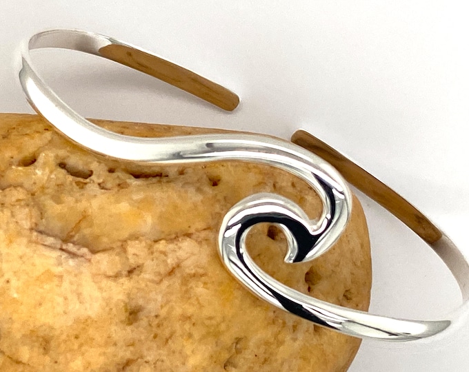 925 Sterling Silver Bangle, Sterling Silver Surf Wave Cuff Bangle ...