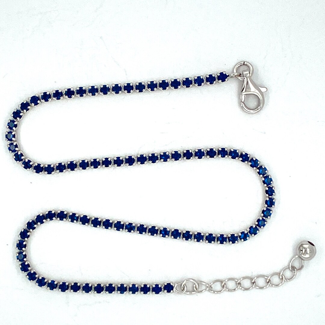 925 Sterling Silver Anklet, Rhodium Plated Anklet, Minimalist Blue ...