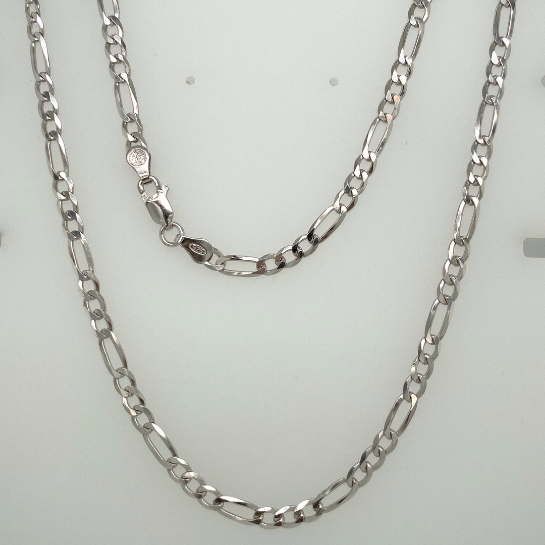 925 Sterling Silver 3.5mm Solid Figaro Link Chain for Men. RH Figaro ...