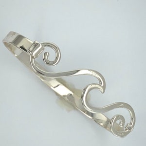 925 Sterling Silver Bangle, Wave Bangle. 7 Inch Wide Surf, Sterling ...