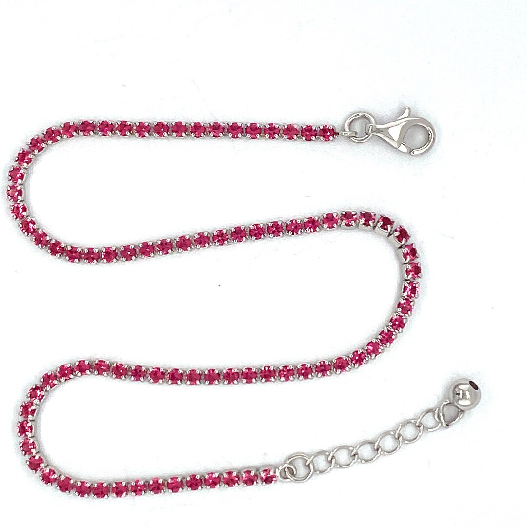 925 Sterling Silver Anklet, Rhodium Plated Anklet, Minimalist Red CZ ...
