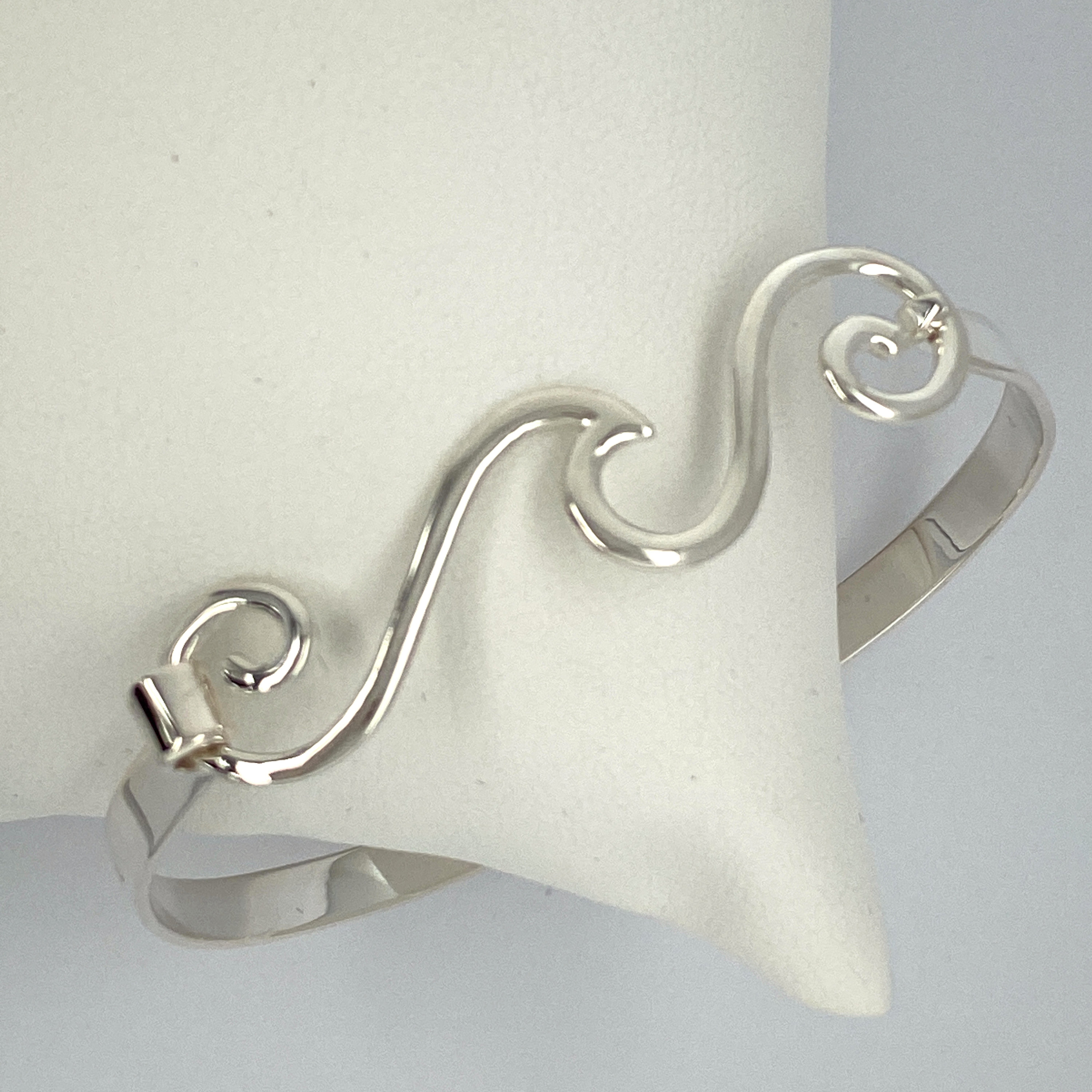 925 Sterling Silver Bangle Wave Bangle. 7 Inch Wide Surf - Etsy