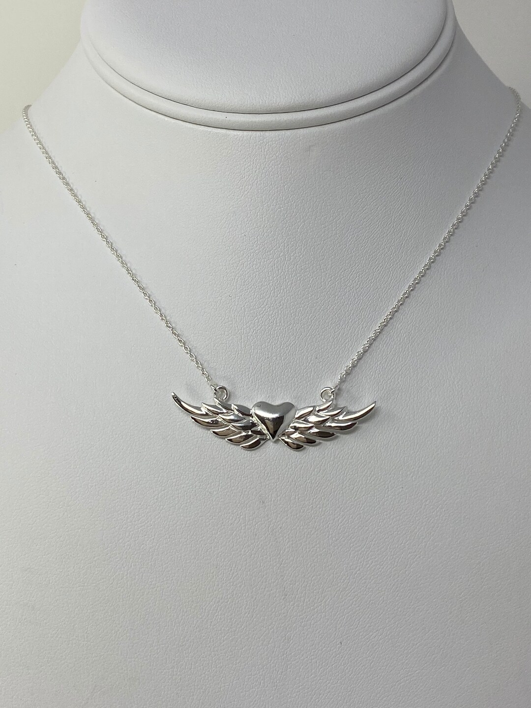 925 Sterling Silver Heart With Wings Necklace. Sterling Silver Angel ...