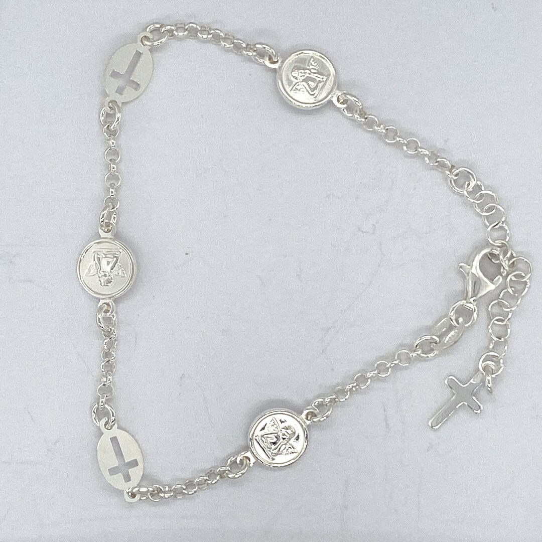 Sterling Silver Religious Bracelet, Solid Sterling Silver Cherub Angel ...