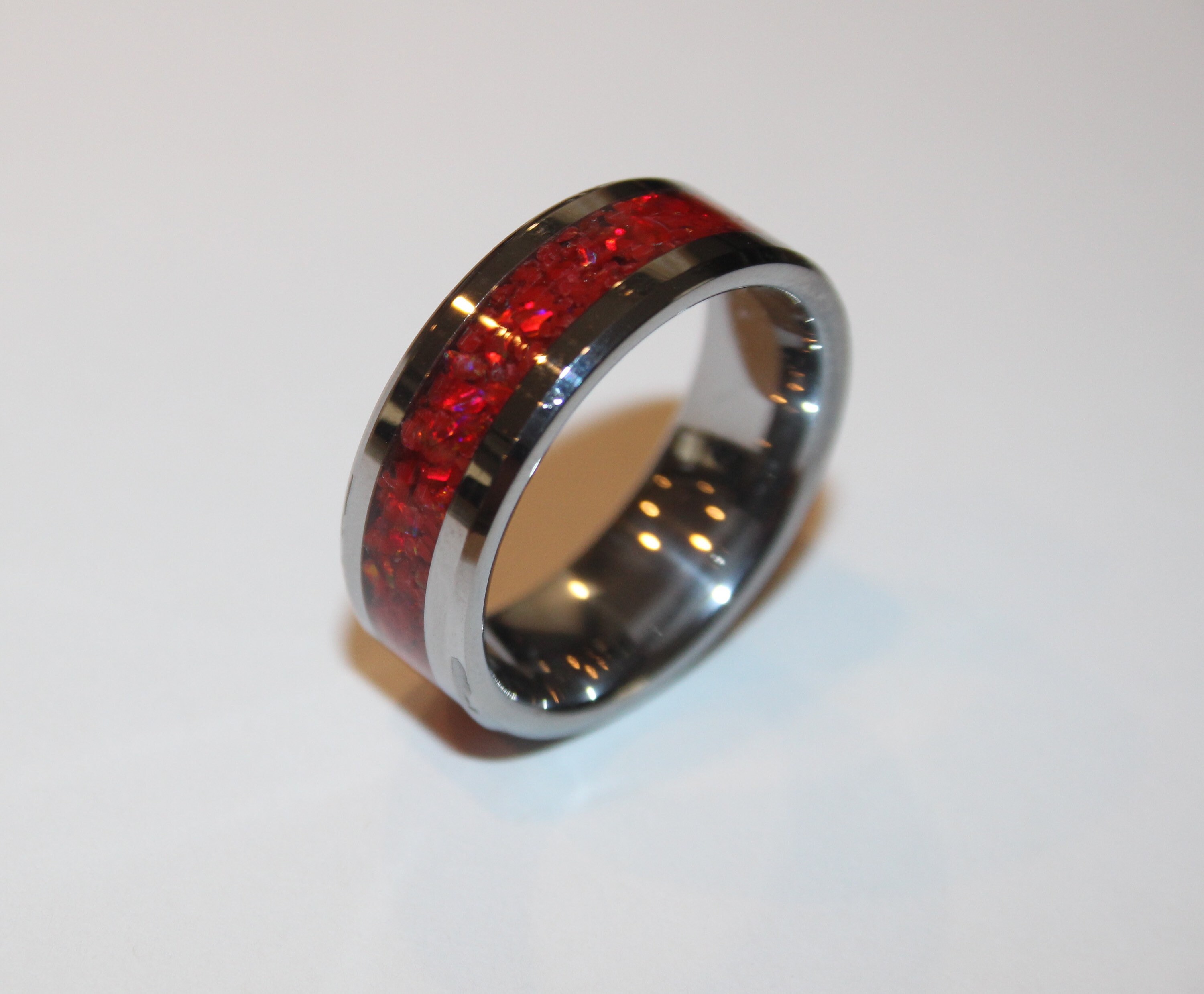 Tungsten Ring With Ruby Red Opal Inlay - Etsy