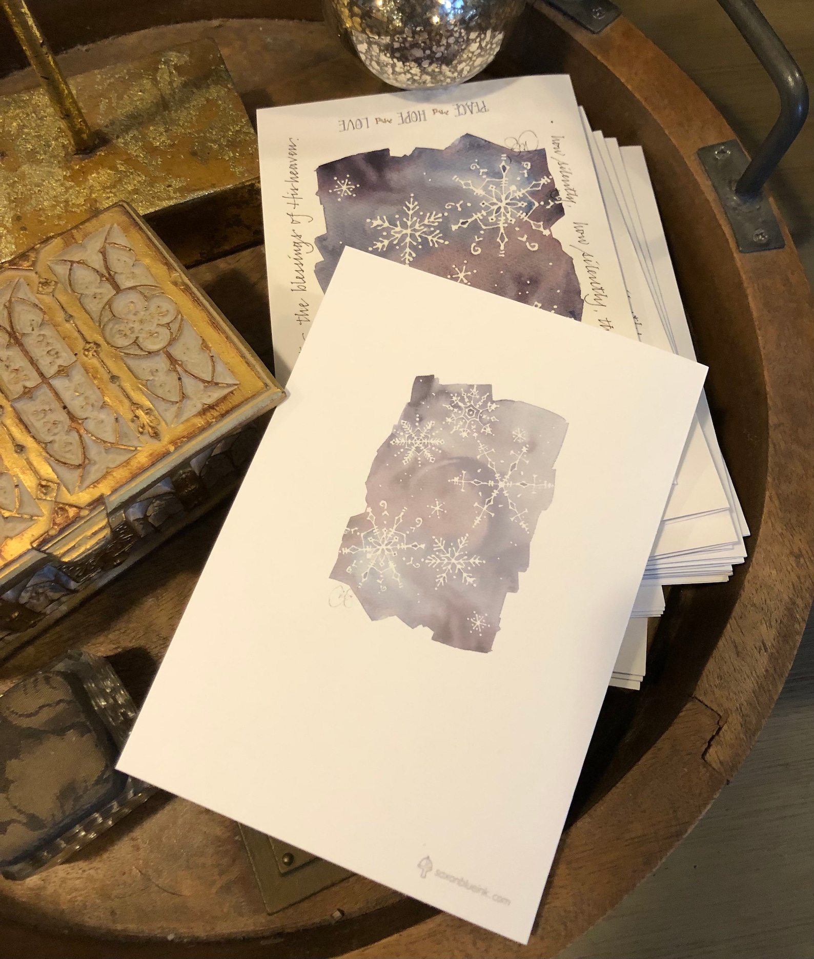 Snowflake Watercolor Calligraphy Christmas Cards, Artisan 5x7” Heavy ...