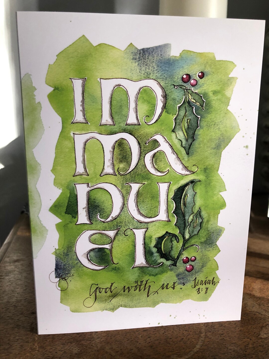 Immanuel, Medieval Watercolor Calligraphy Christmas Cards, Artisan 5x7 ...