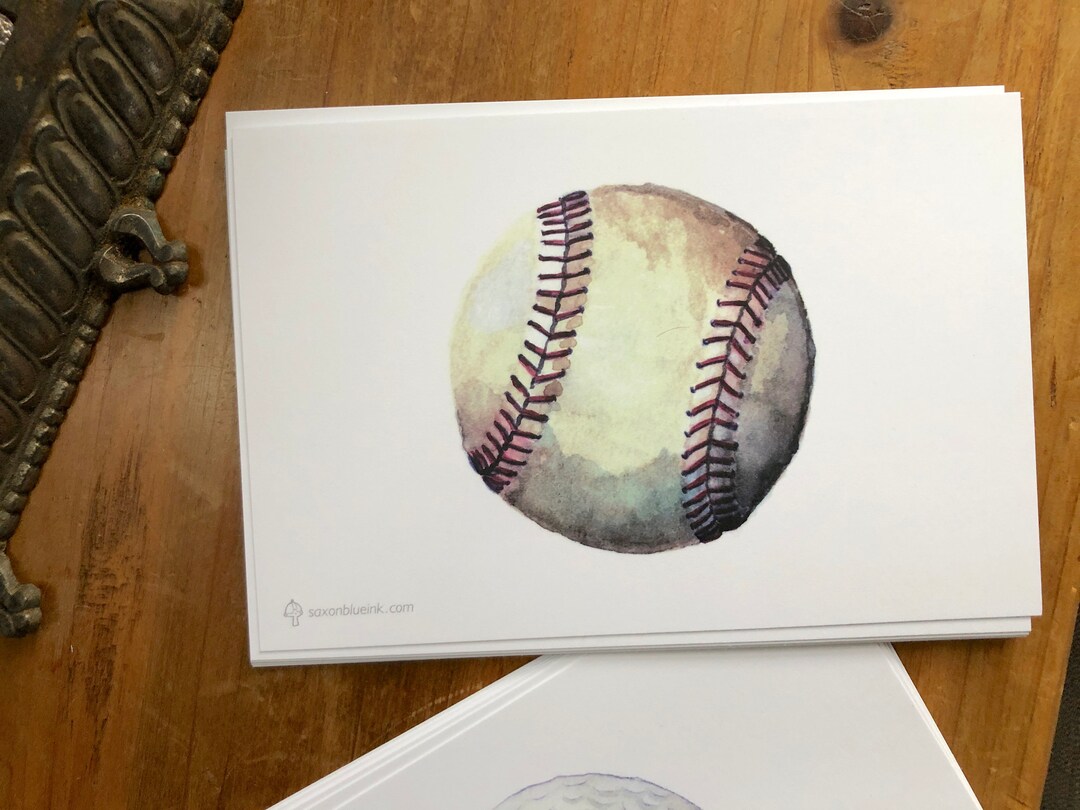 Baseball FLAT Panel Notecards, 4x6” Heavyweight 14pt (not Bifold) Blank Back Cards, Set of 12 ...