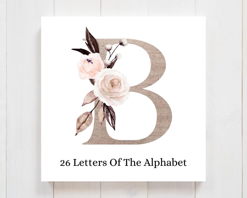 Instant Download, PNG, Linen Effect Floral Initials, Floral Alphabet ...