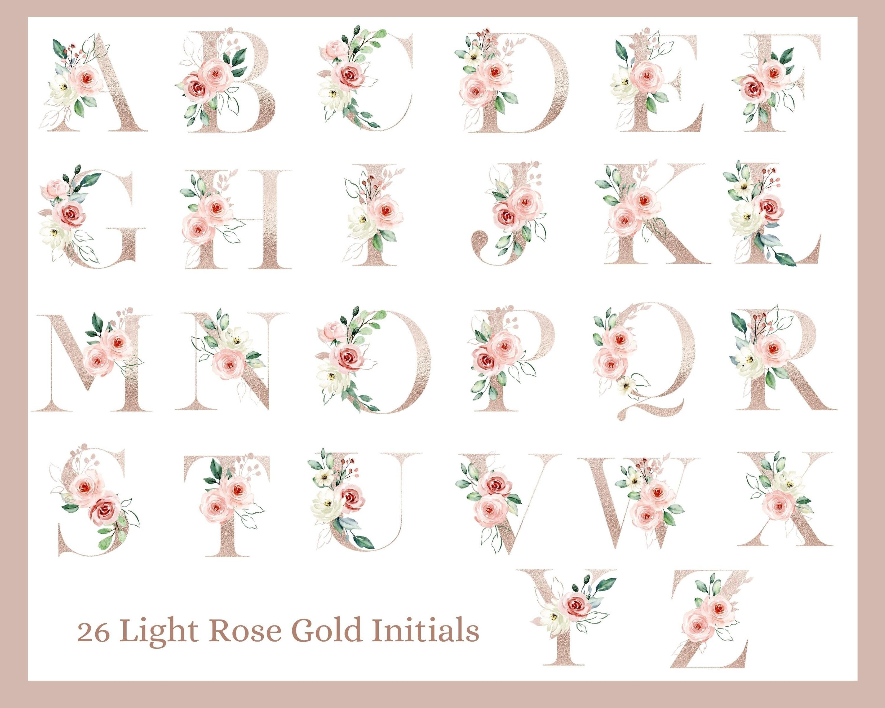 Instant Download, PNG, Light Rose Gold Floral Alphabet, Watercolour ...