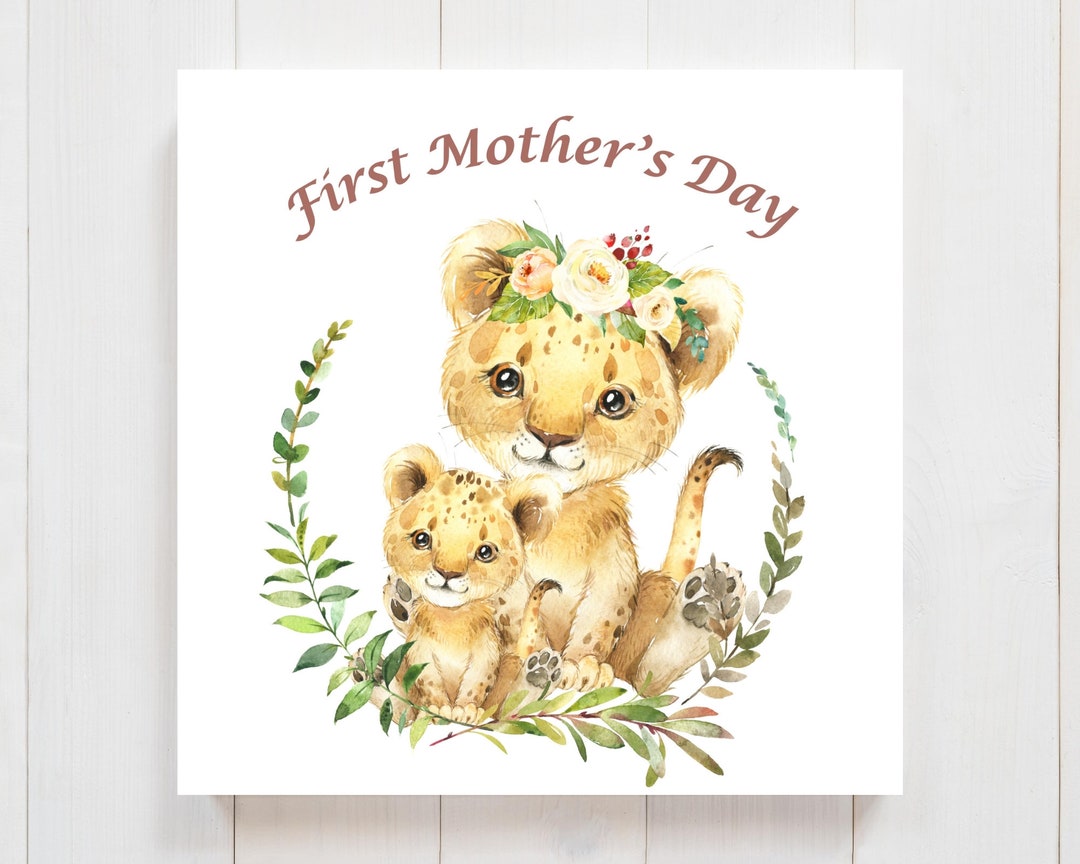 Instant PNG Download, Mother and Baby Lion in Wreath, Mother's Day ...