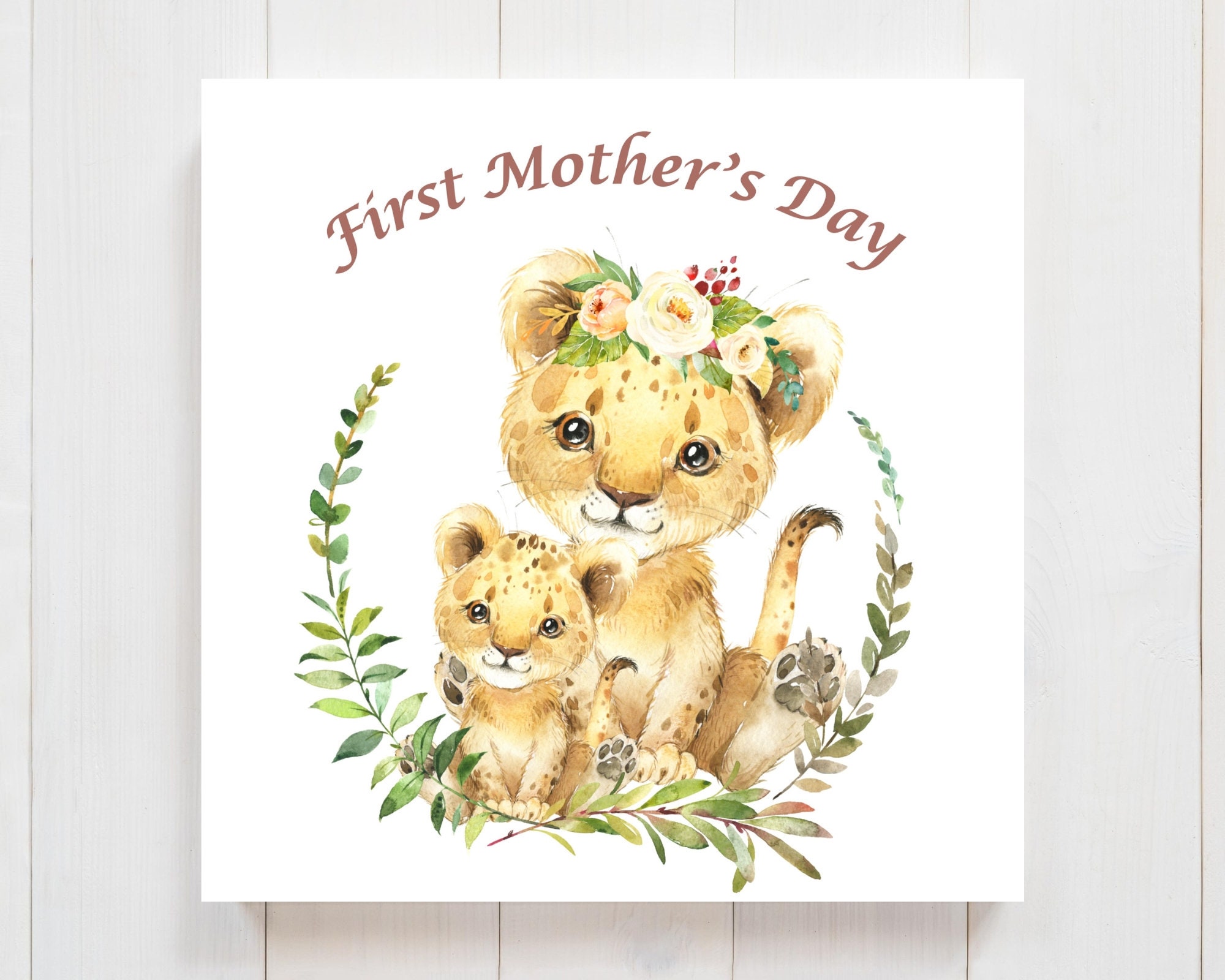 Instant PNG Download, Mother and Baby Lion in Wreath, Mother's Day ...