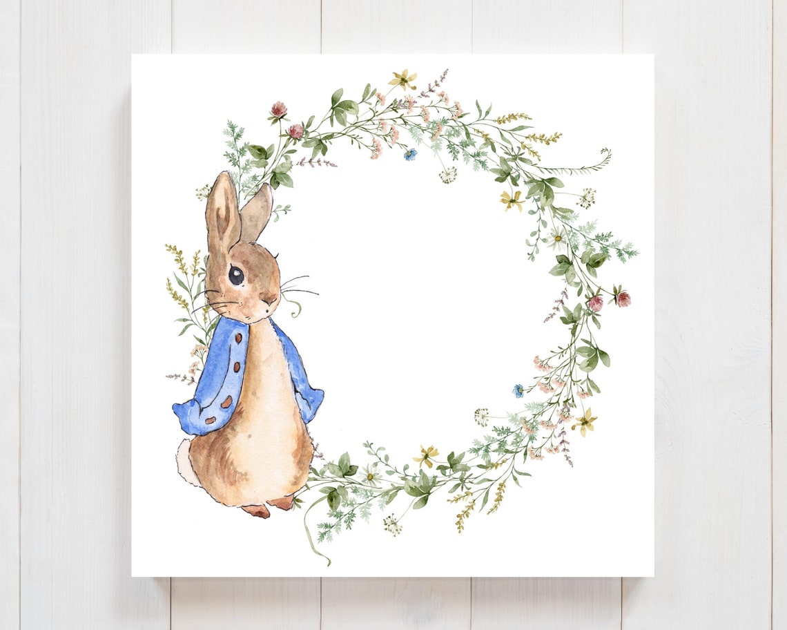 Instant PNG Download, Peter Rabbit in Blue Jacket, Wildflower Wreath ...