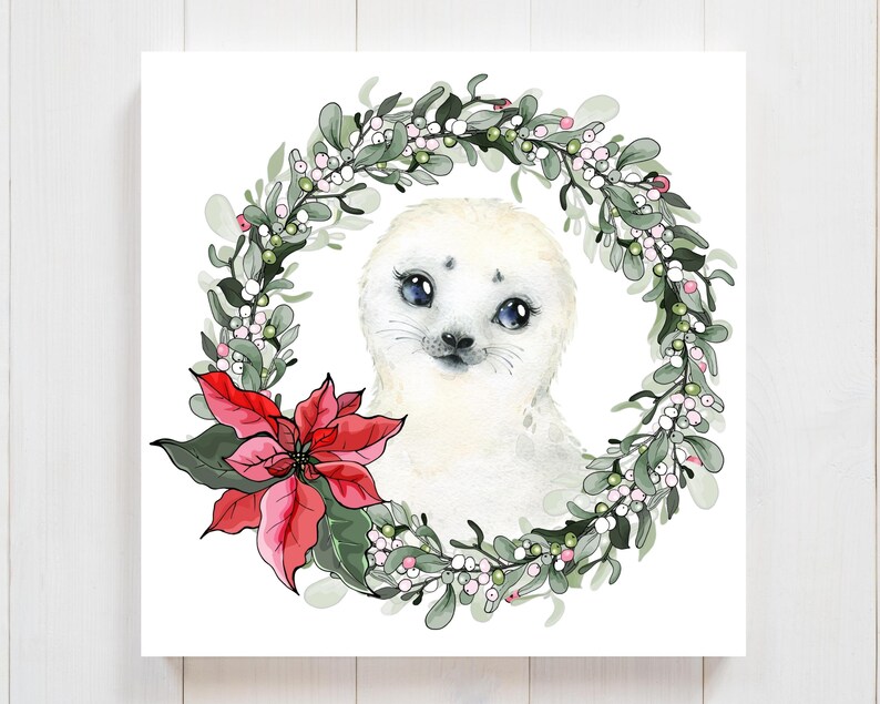 Instant PNG Download Snow Seal in Wreath Poinsettia - Etsy