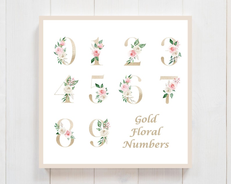 Instant PNG Download, Beautiful Gold Floral Numbers, Numbers 0-9 ...