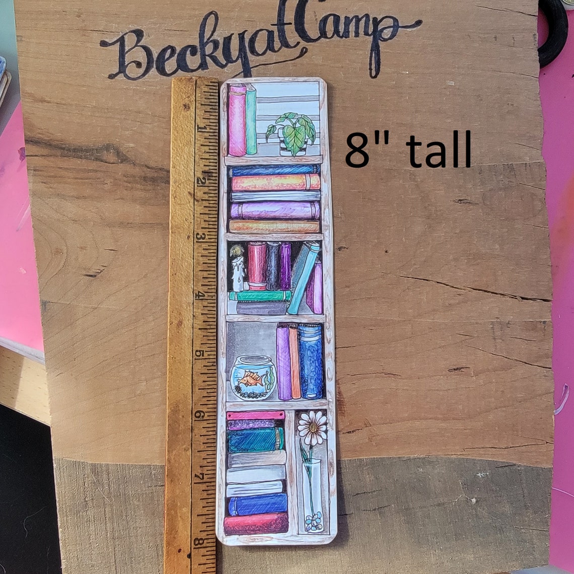 Original Bookshelf Bookmark Hand Colored Embellished With - Etsy