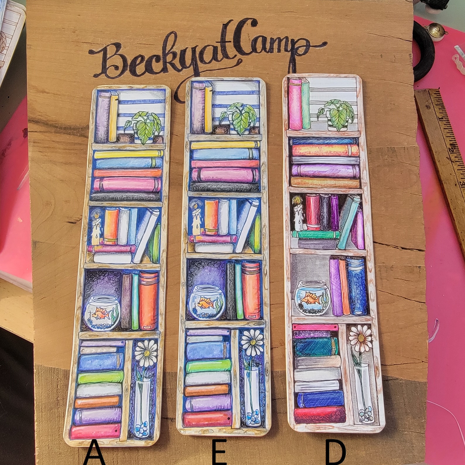 Hand-colored Bookshelf Bookmark With Gold Foil Accents - Etsy