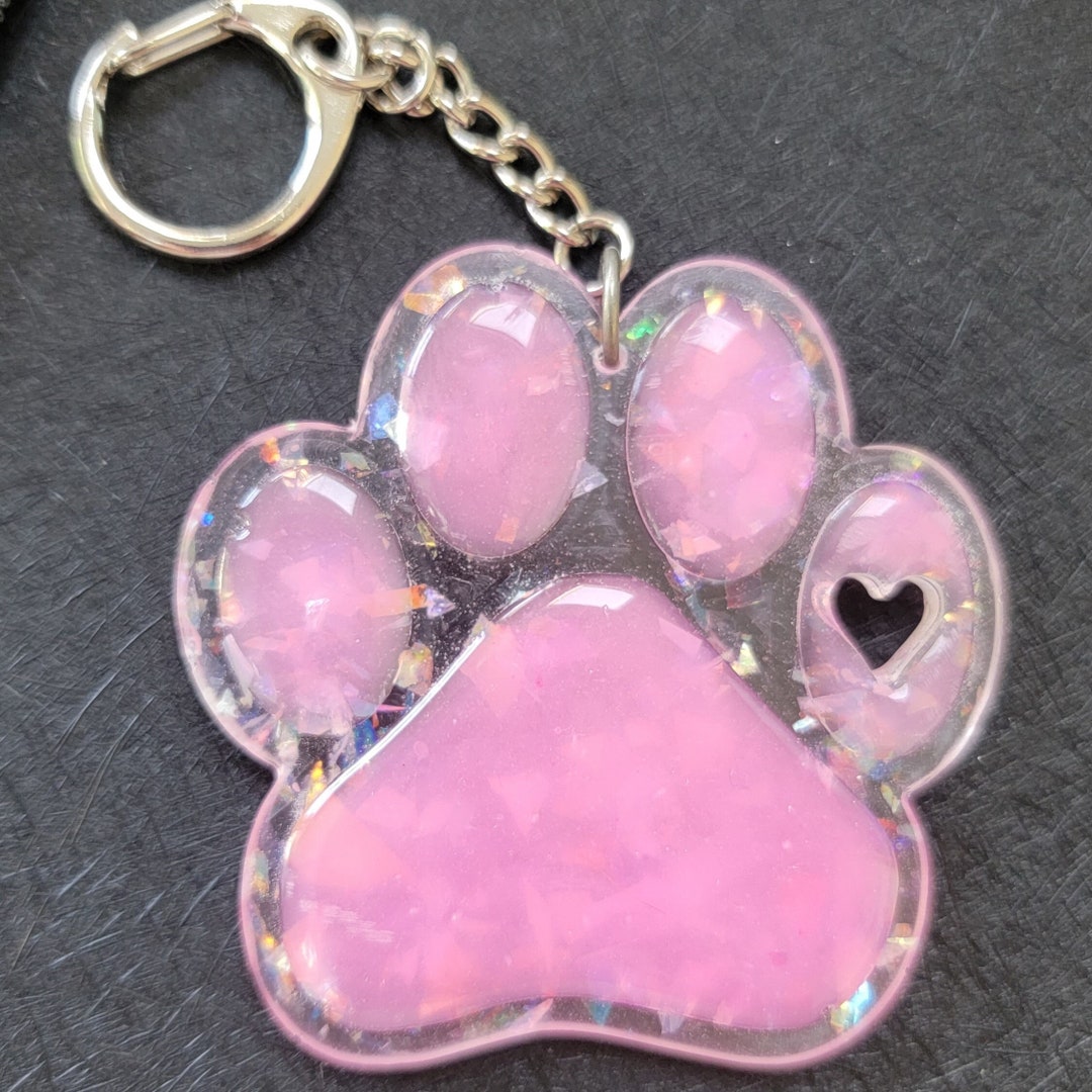 Paw Print, 3D Dog Keychain, UV Reactive Resin Keychain, Love Dog, Dog ...