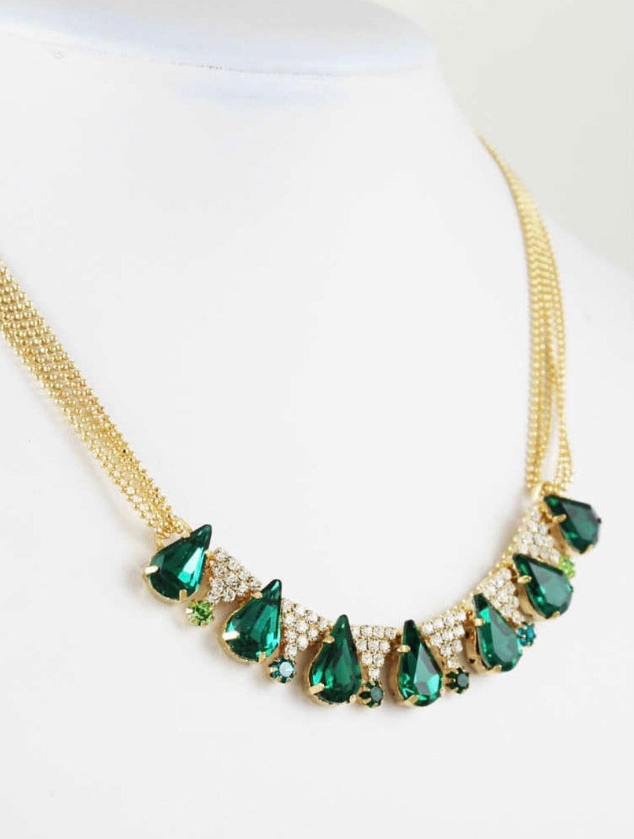Emerald Green Rhinestone Statement Necklace - Etsy