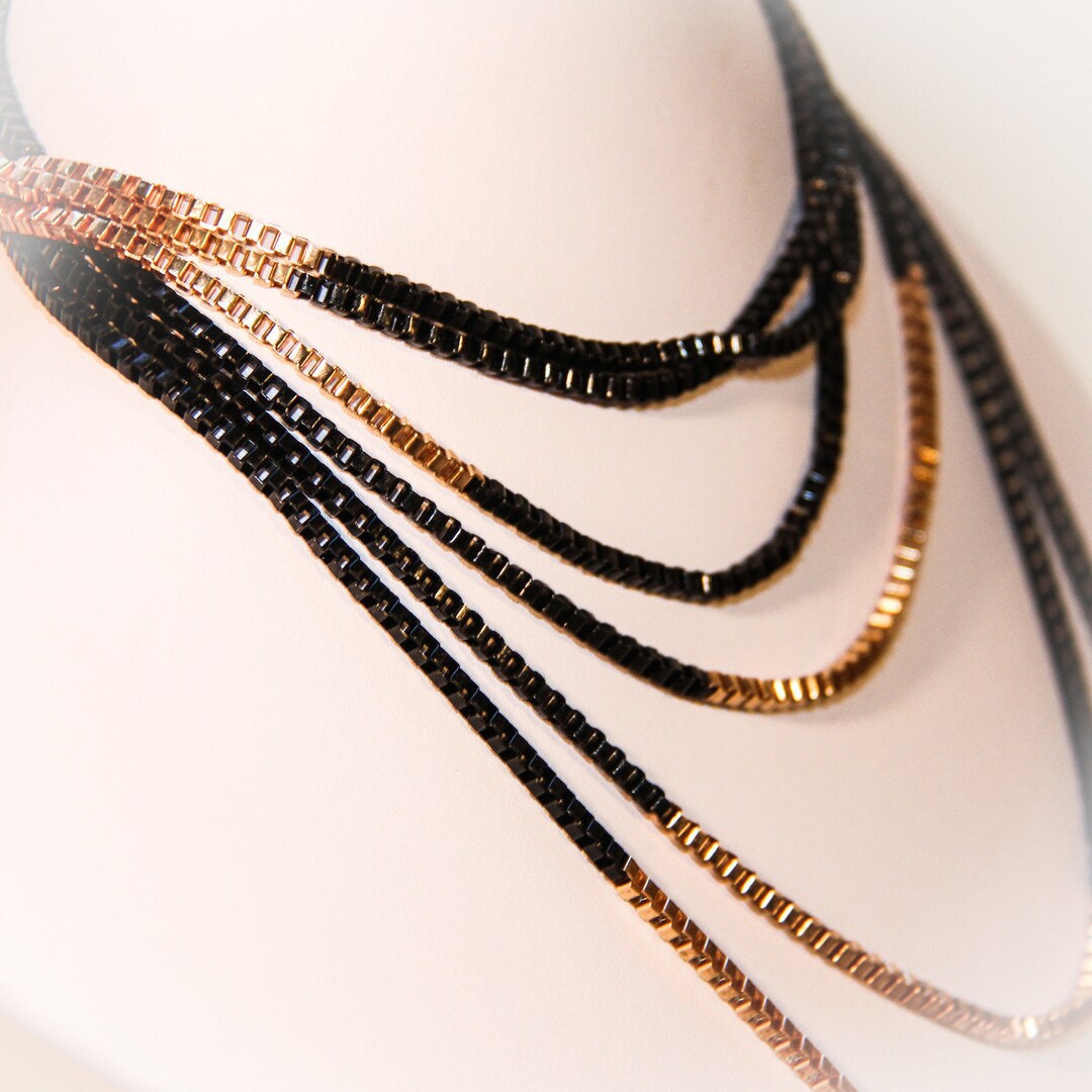 Black and Gold Layered Long Chain Necklace - Etsy