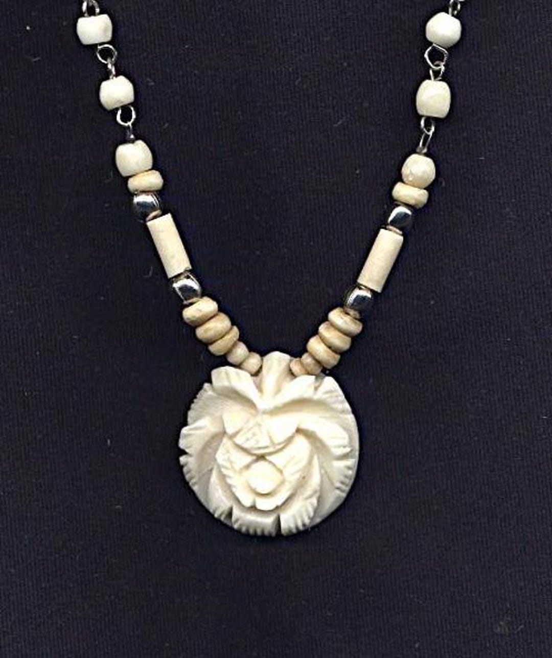 Ivory Color Antique White Carved Rose Beaded Rosary Necklace - Etsy