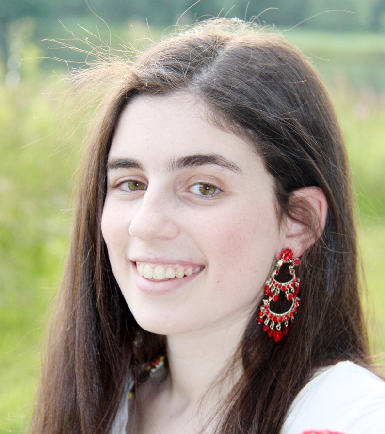 Big Ruby Red Rhinestone Two Tier Chandelier Earrings - Etsy