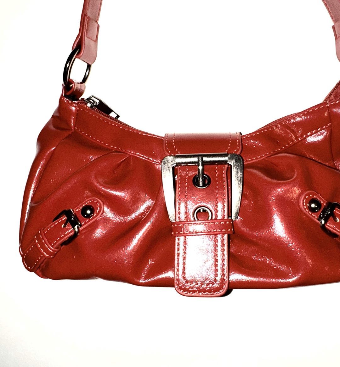 Deep Red Mini Hobo Shoulder Bag in Soft Patent Vegan Leather - Etsy