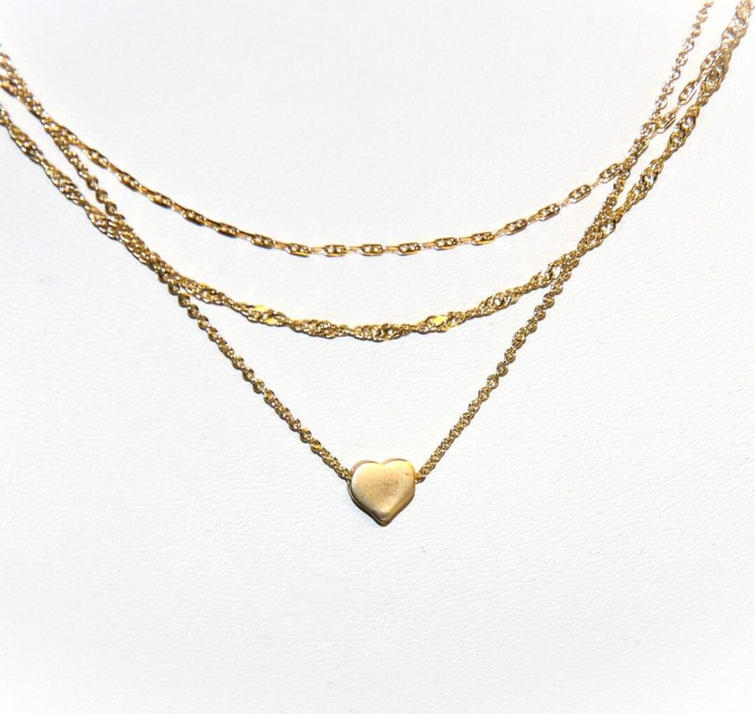 Sliding Heart of Gold Three Layer Chain Necklace - Etsy