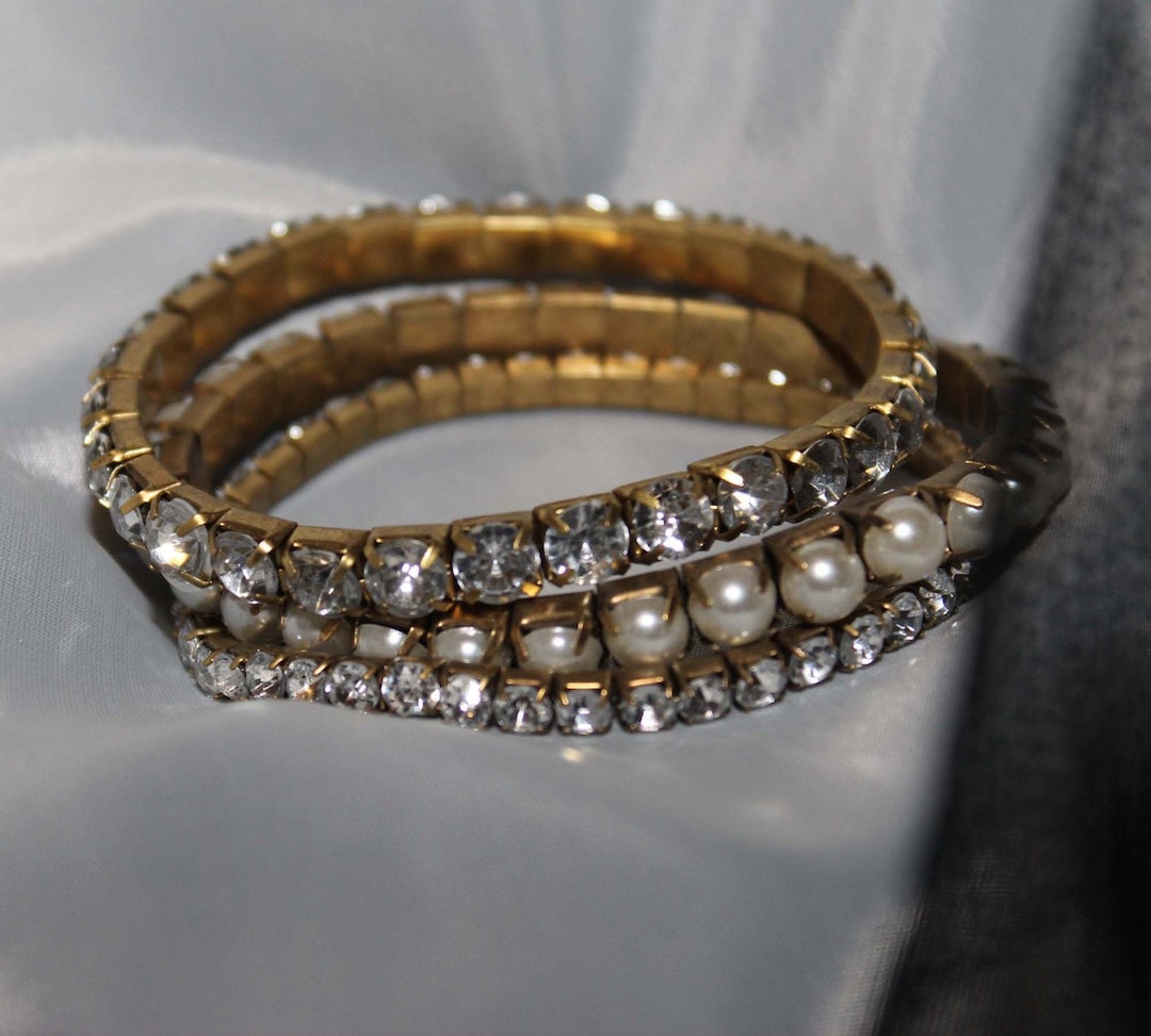 Rhinestones and Pearls Stretch Multi Row Bracelet - Etsy