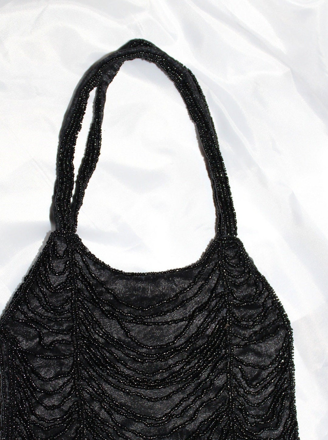 Black Silk Vintage Art Deco Flapper Handbag With Beaded Drape Evening ...