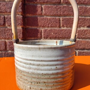 VINTAGE Stoneware Porcelain Pail Bucket Pail Wooden Handle Collectible ...
