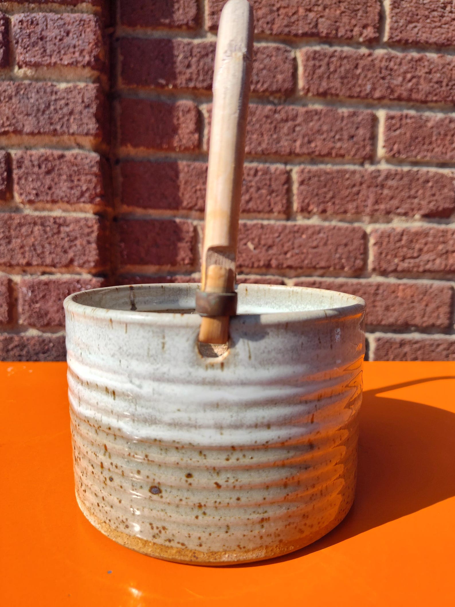 VINTAGE Stoneware Porcelain Pail Bucket Pail Wooden Handle Collectible ...