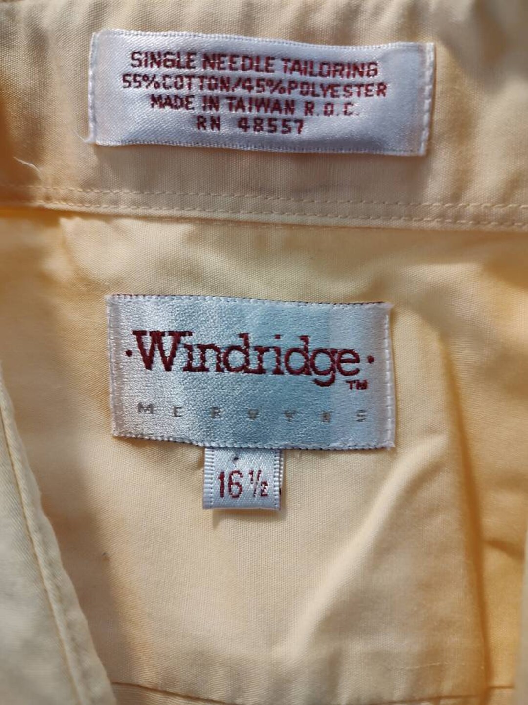 Windridge Men's 16 1/2 Large VTG Yellow Single Stitch Button up Shirt ...