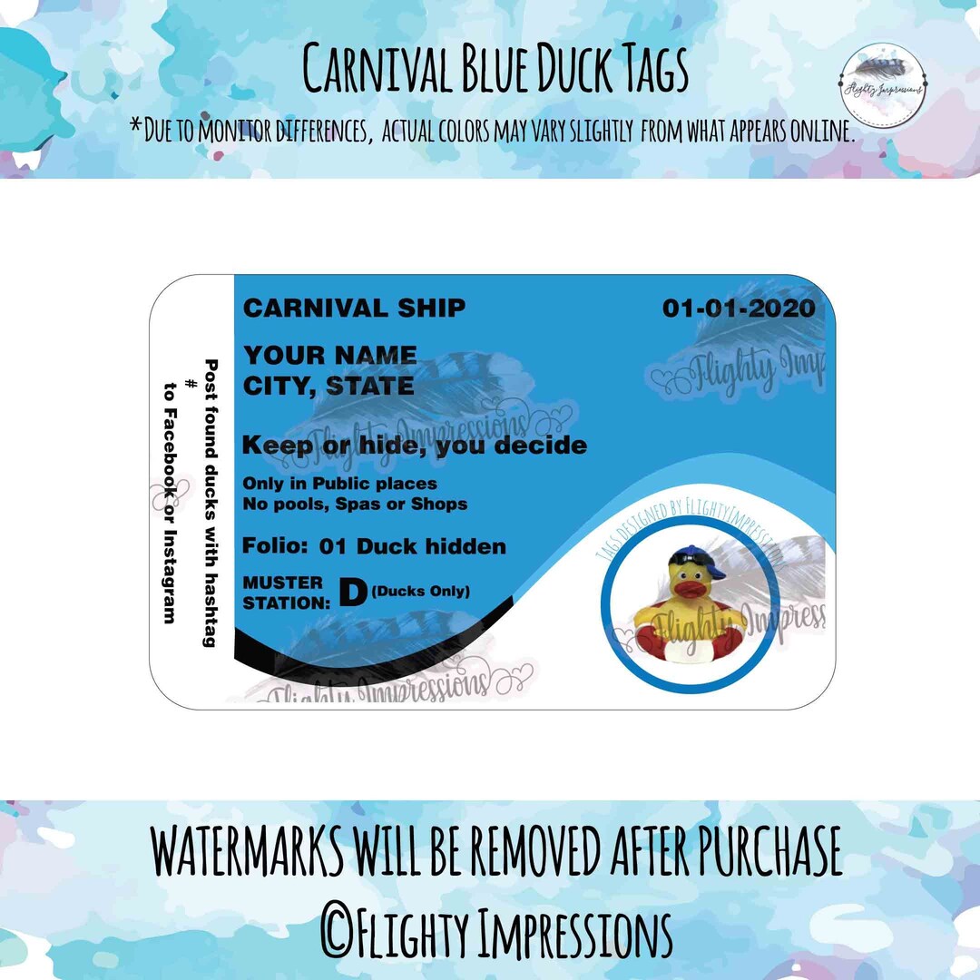 Carnival Cruise Line Duck Tags|customizable|digital File Only|you Print ...