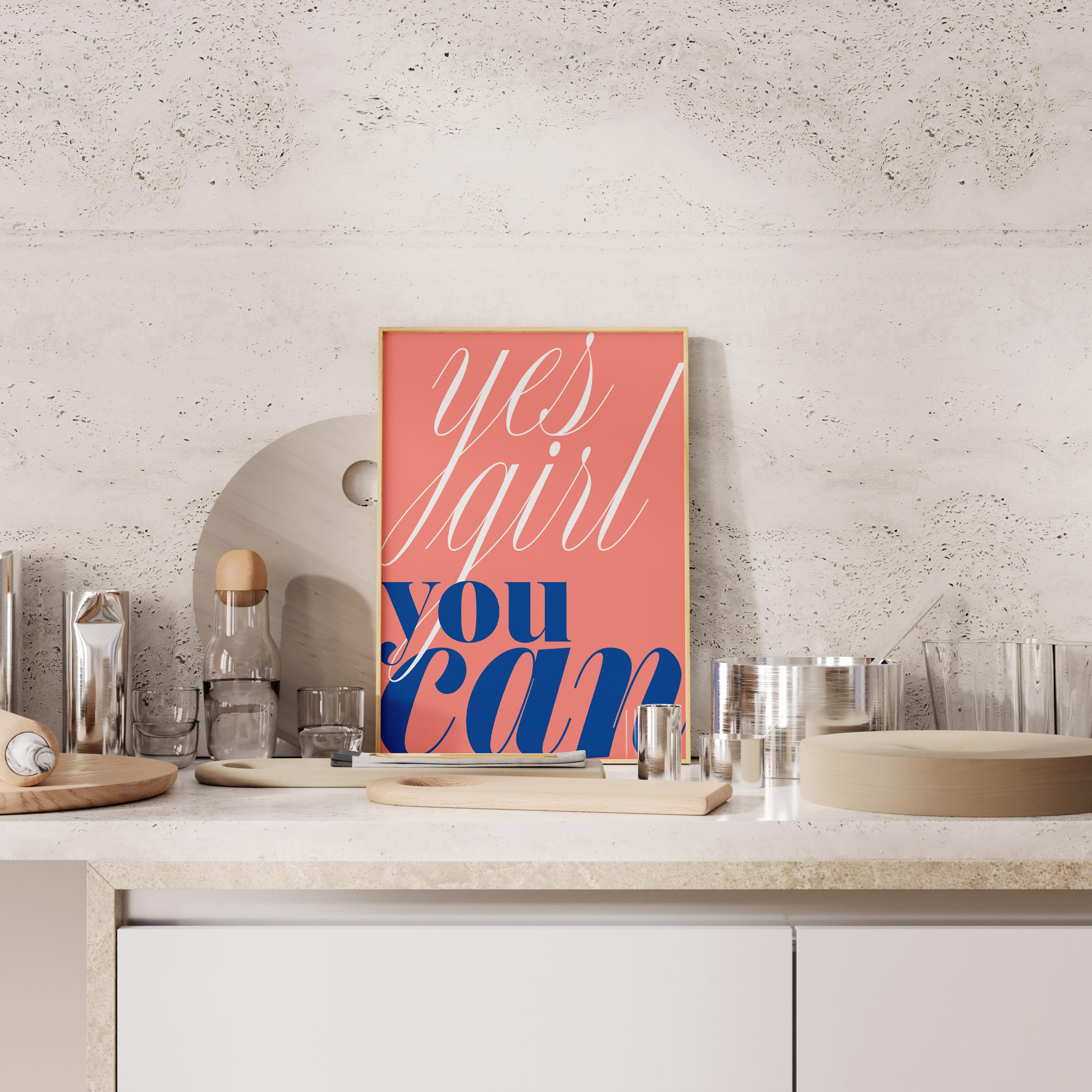 Yes Girl You Can Wall Art Preppy Pink Prints, Female Empowerment Poster ...