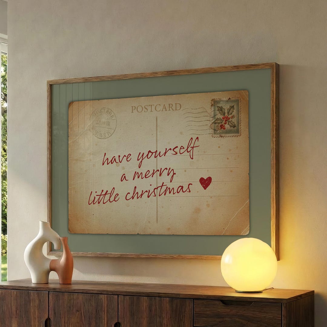 Vintage Merry Christmas Postcard, Retro Holiday Decor, Festive Wall Art ...