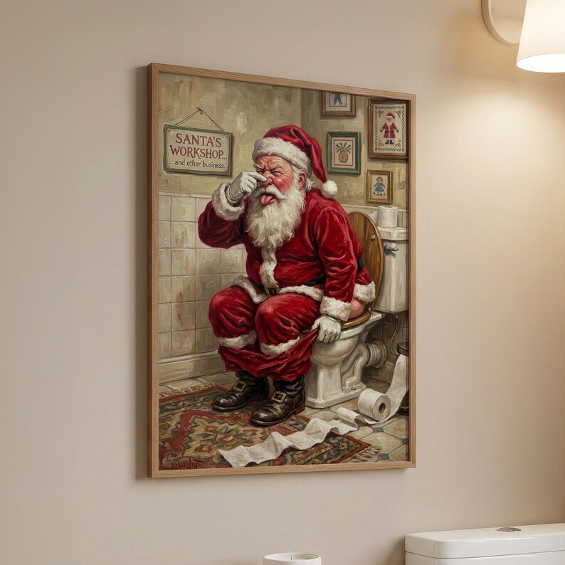 Funny Christmas Bathroom Decor, Santa Wall Art, Holiday Decor, Set of 2 ...