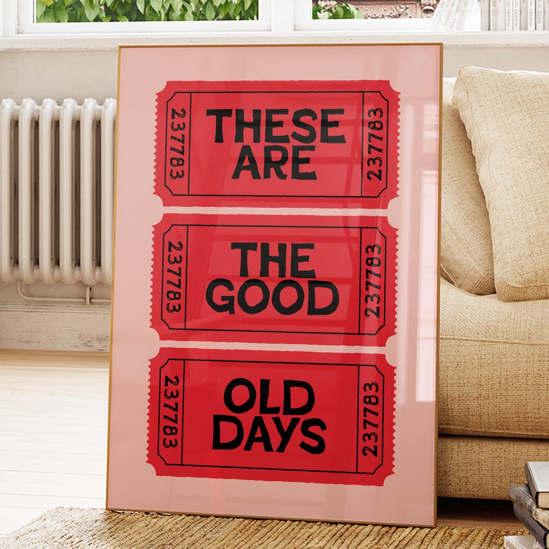 Retro Ticket Stub Print: Good Old Days, Pink & Red (digital Download ...
