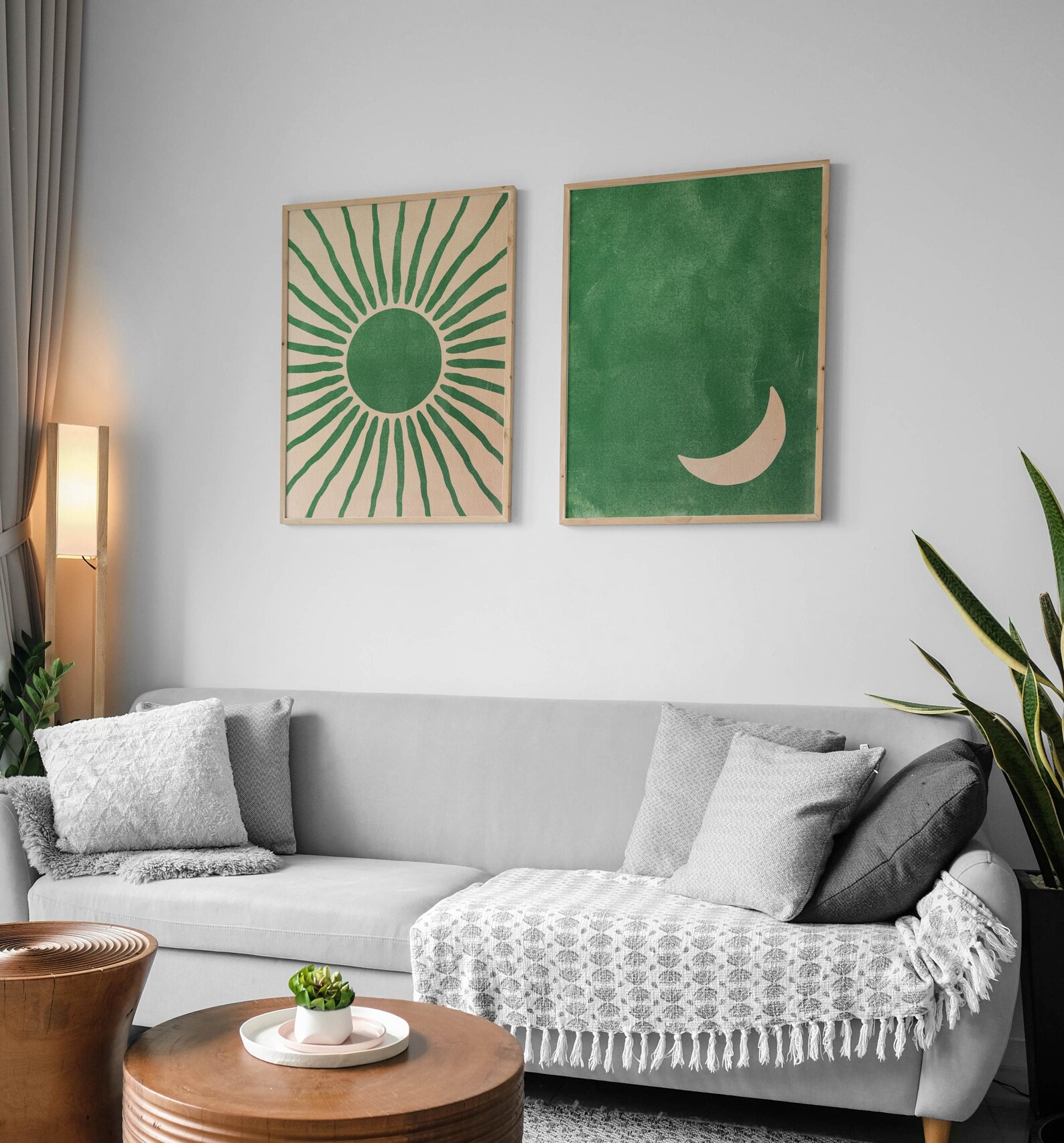 Sage Green Sun & Moon Print Set: Boho Living Room Decor (digital ...