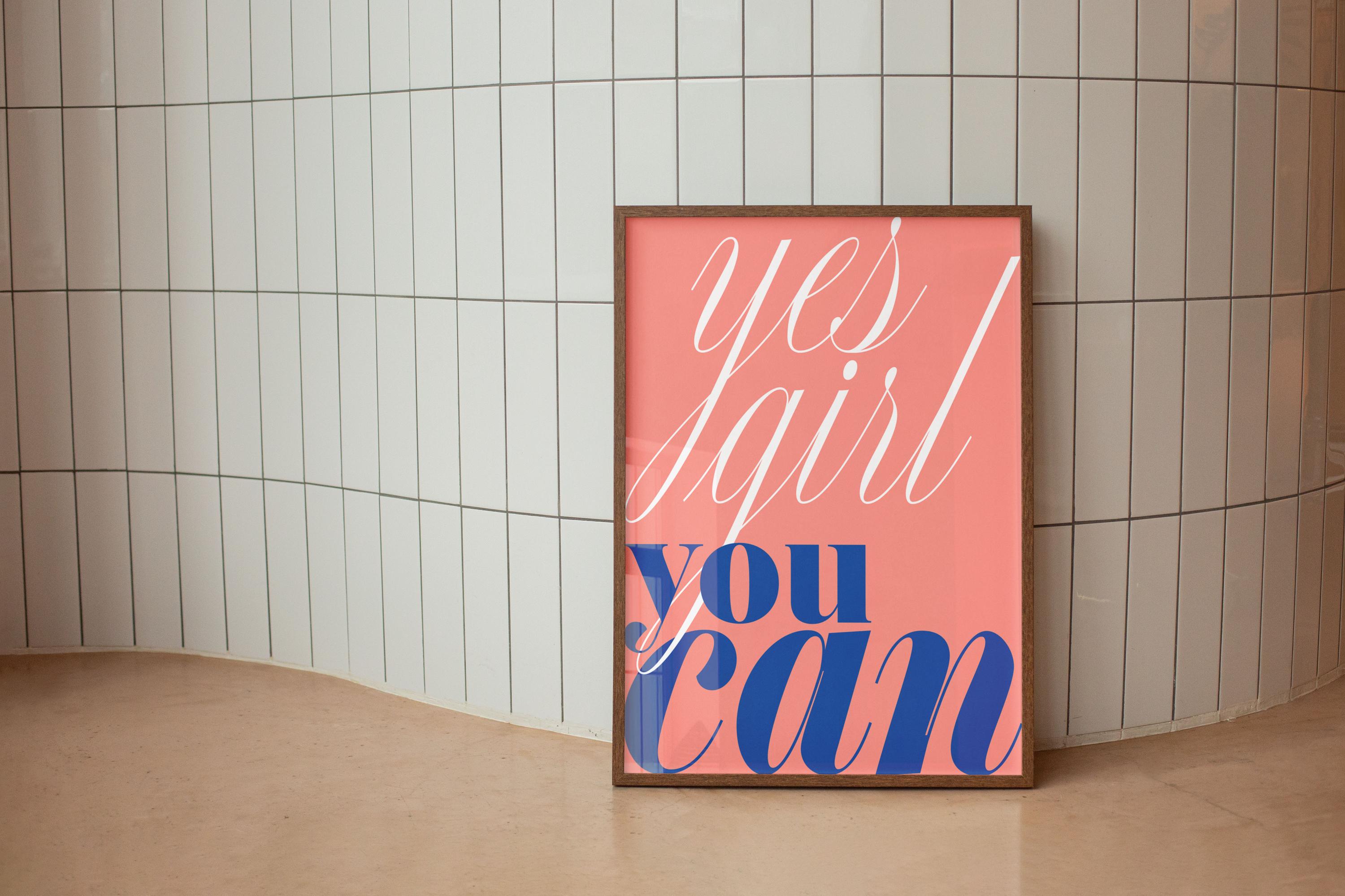 Yes Girl You Can Wall Art Preppy Pink Prints, Female Empowerment Poster ...