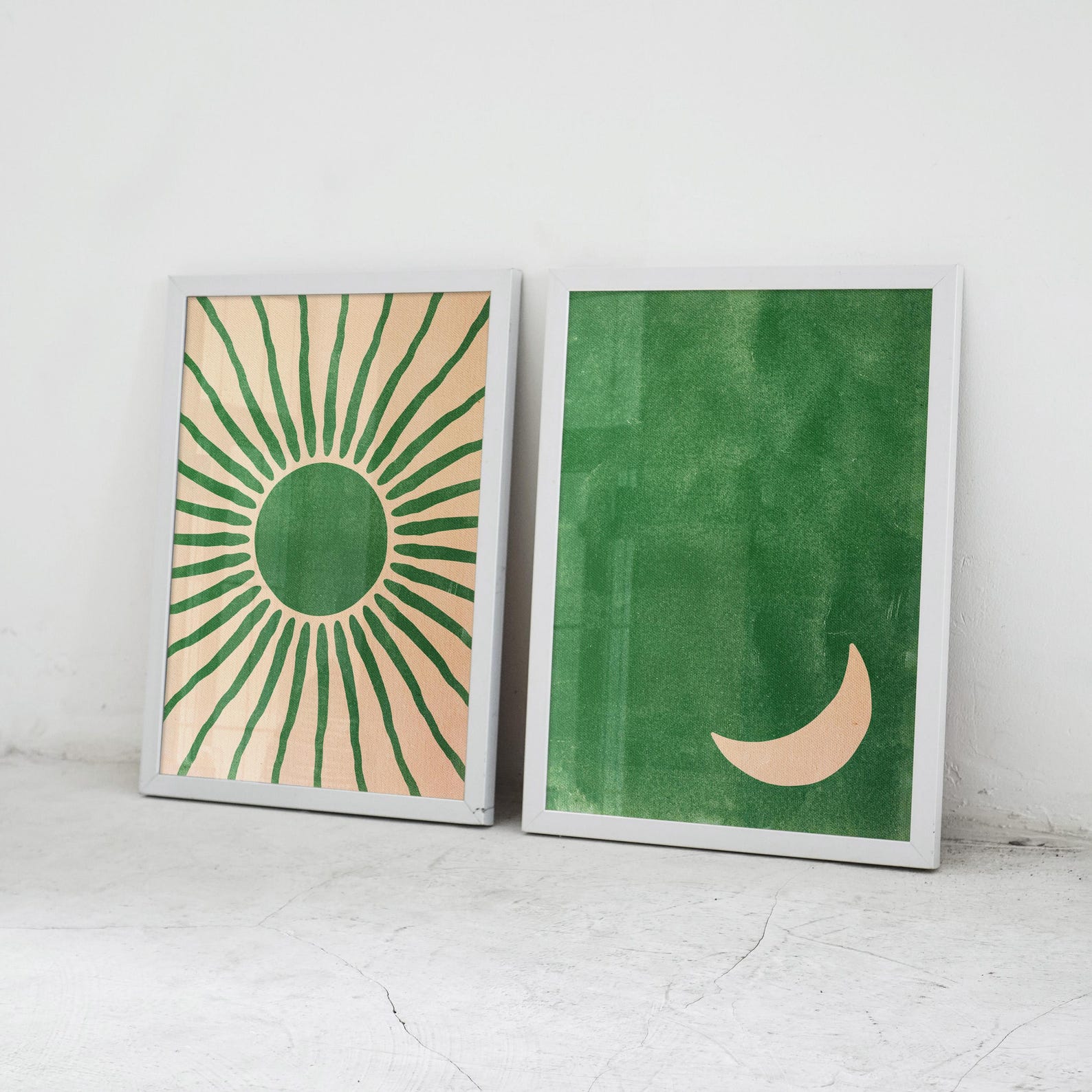 Sage Green Sun & Moon Print Set: Boho Living Room Decor (digital ...