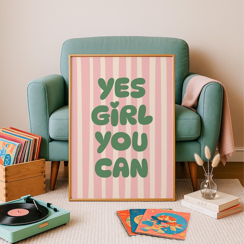 Yes Girl You Can Print: Motivational Poster, Feminist Wall Art, Pink ...