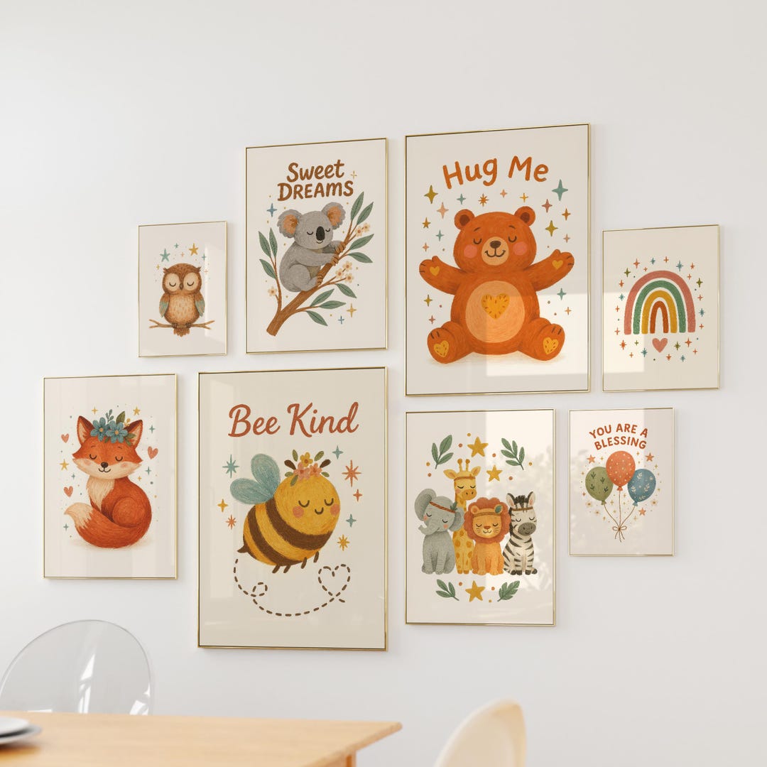 Woodland Nursery Prints Cute Safari Animals for Boho Kids Room Gallery ...